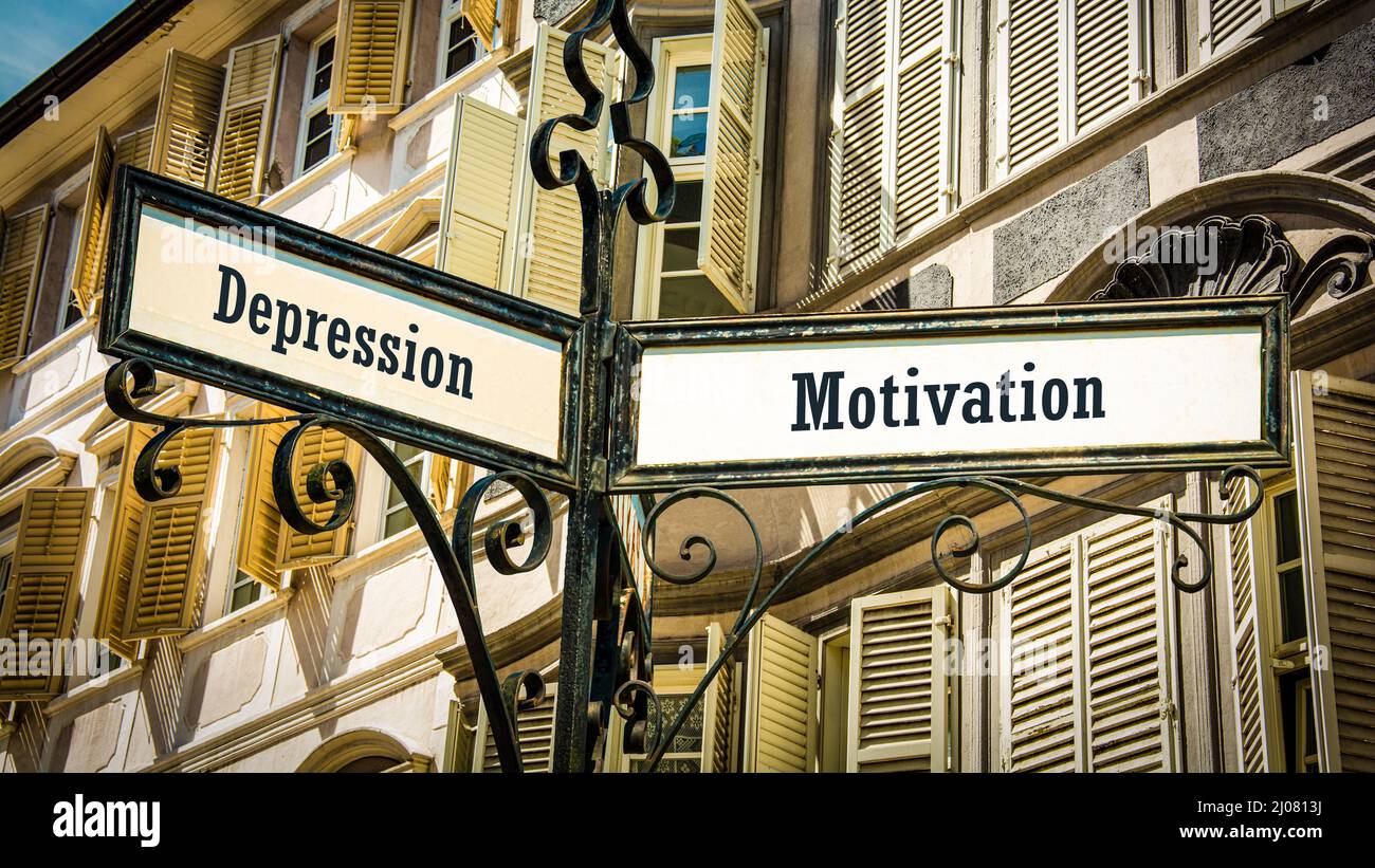 Street Sign the DIrection Way to Motivation versus Depression Stock ...