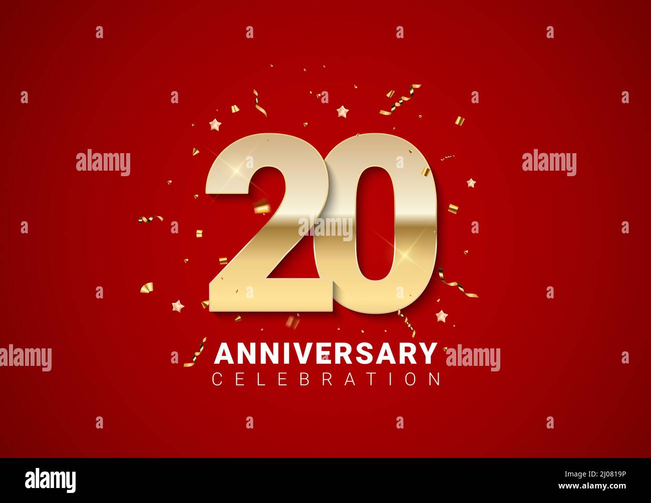 20 anniversary background with golden numbers, confetti, stars on ...