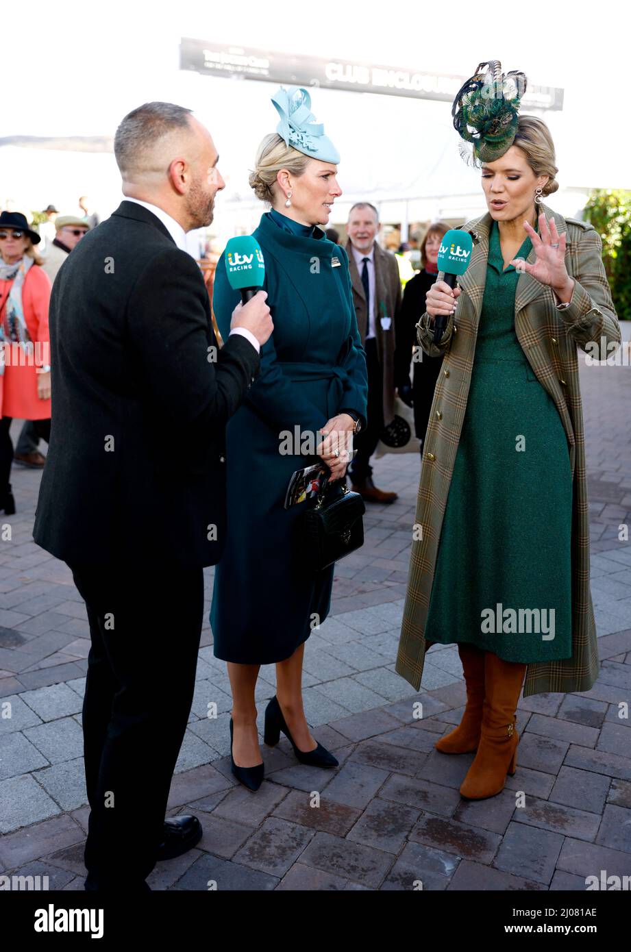 Zara Tindall speaks to ITV racing's Charlotte Hawkins (right) and Mark ...