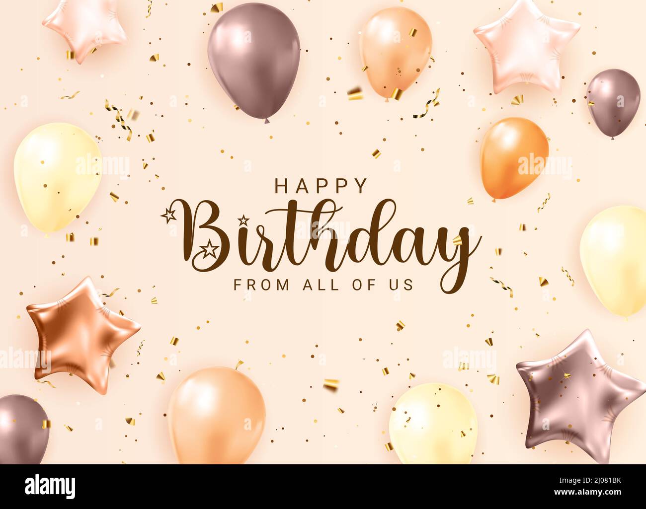 Happy Birthday congratulations banner design with Confetti, Balloons ...