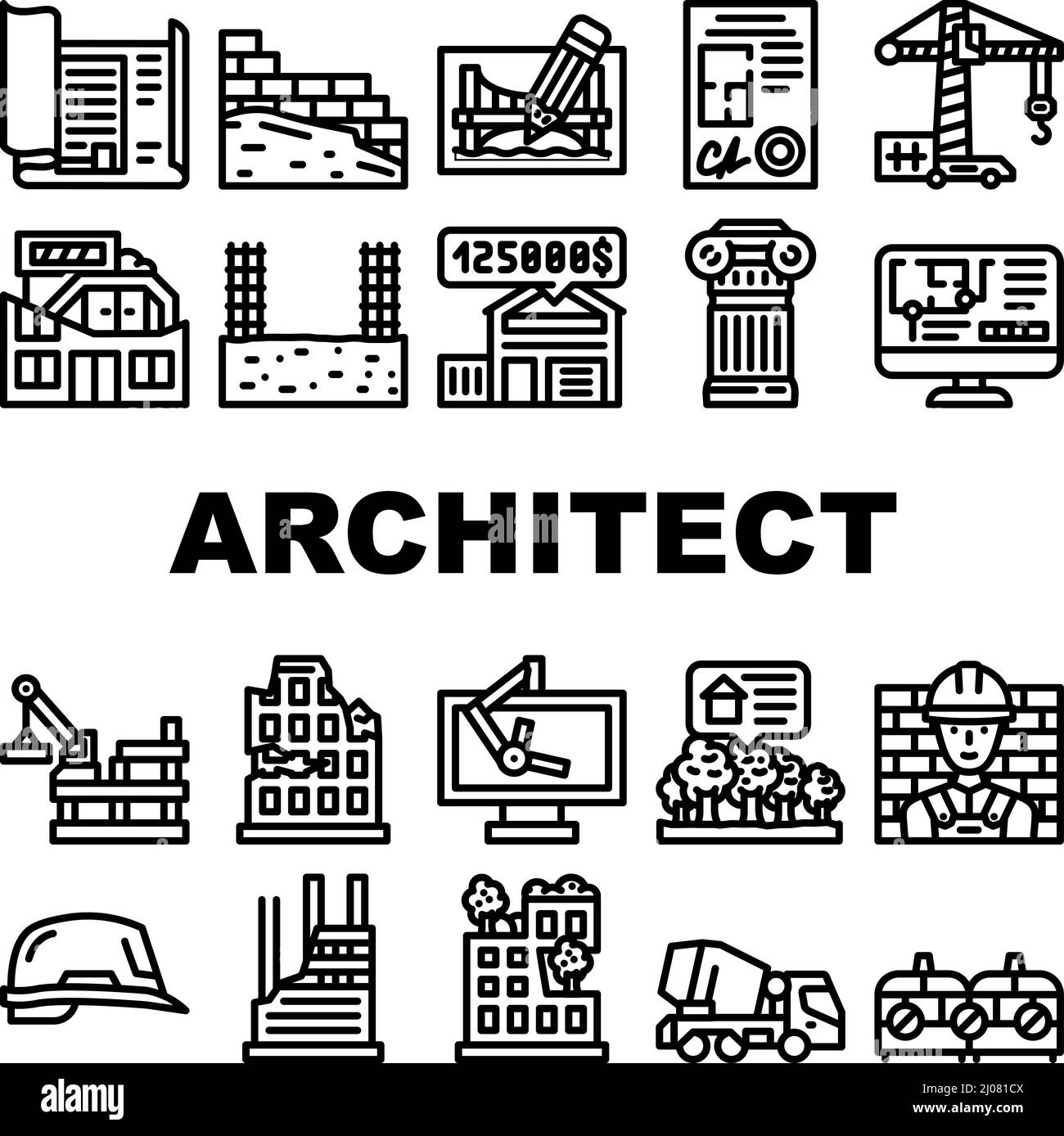 Architect Professional Occupation Icons Set Vector Stock Vector Image ...