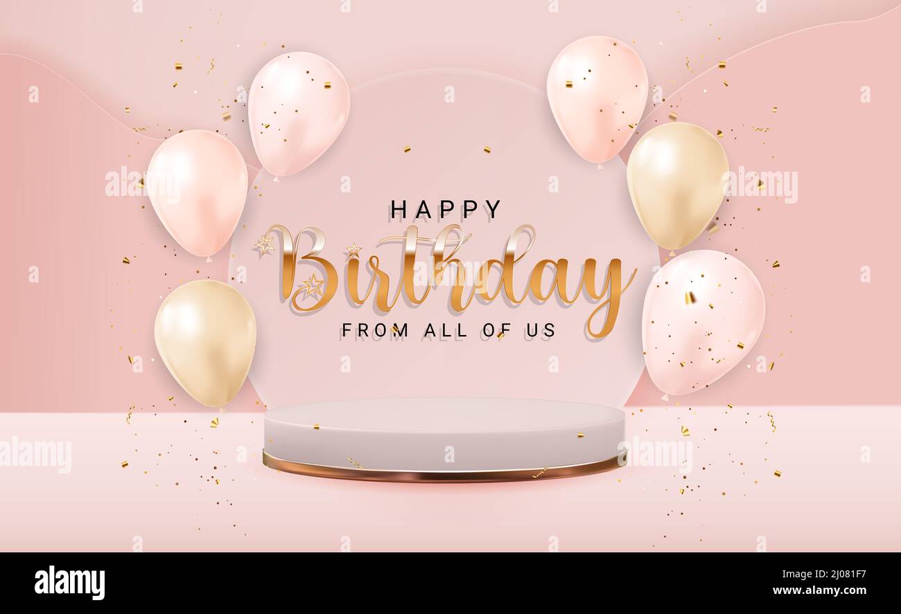 Happy Birthday congratulations banner design with Confetti, Balloons ...