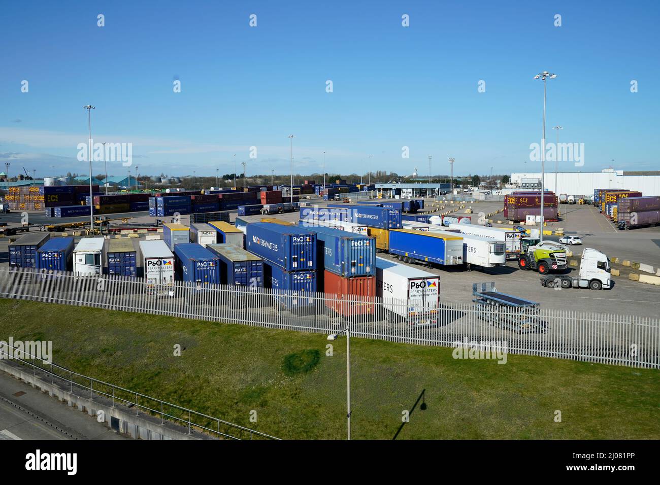 P&O Ferrymasters shipping containers stacked up in the Port of Hull ...