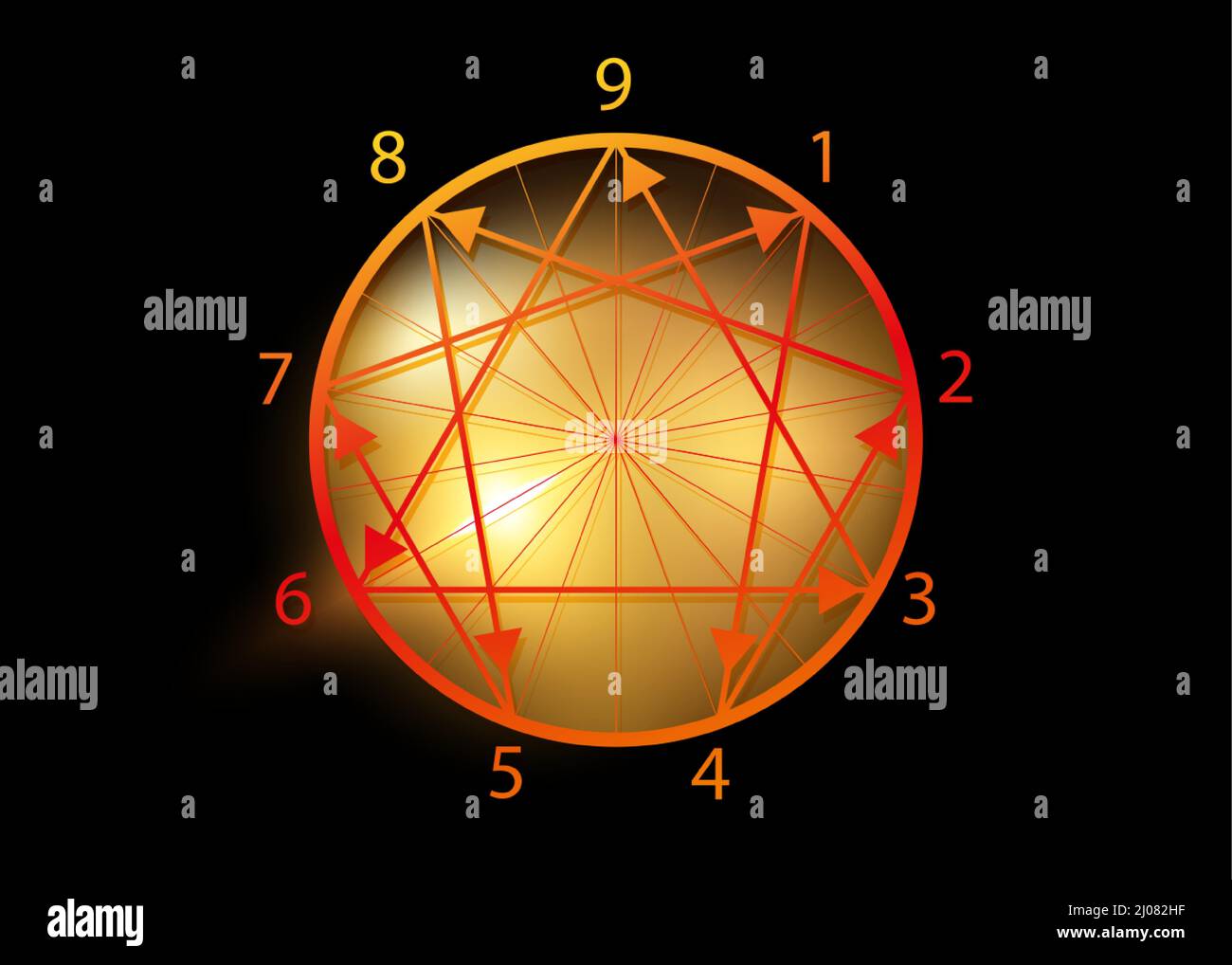 The nine Enneagram icon, sacred geometry, vector illustration isolated on black background ...