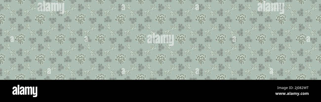 Gender neutral floral seamless vector border. Simple whimsical 2 tone ...
