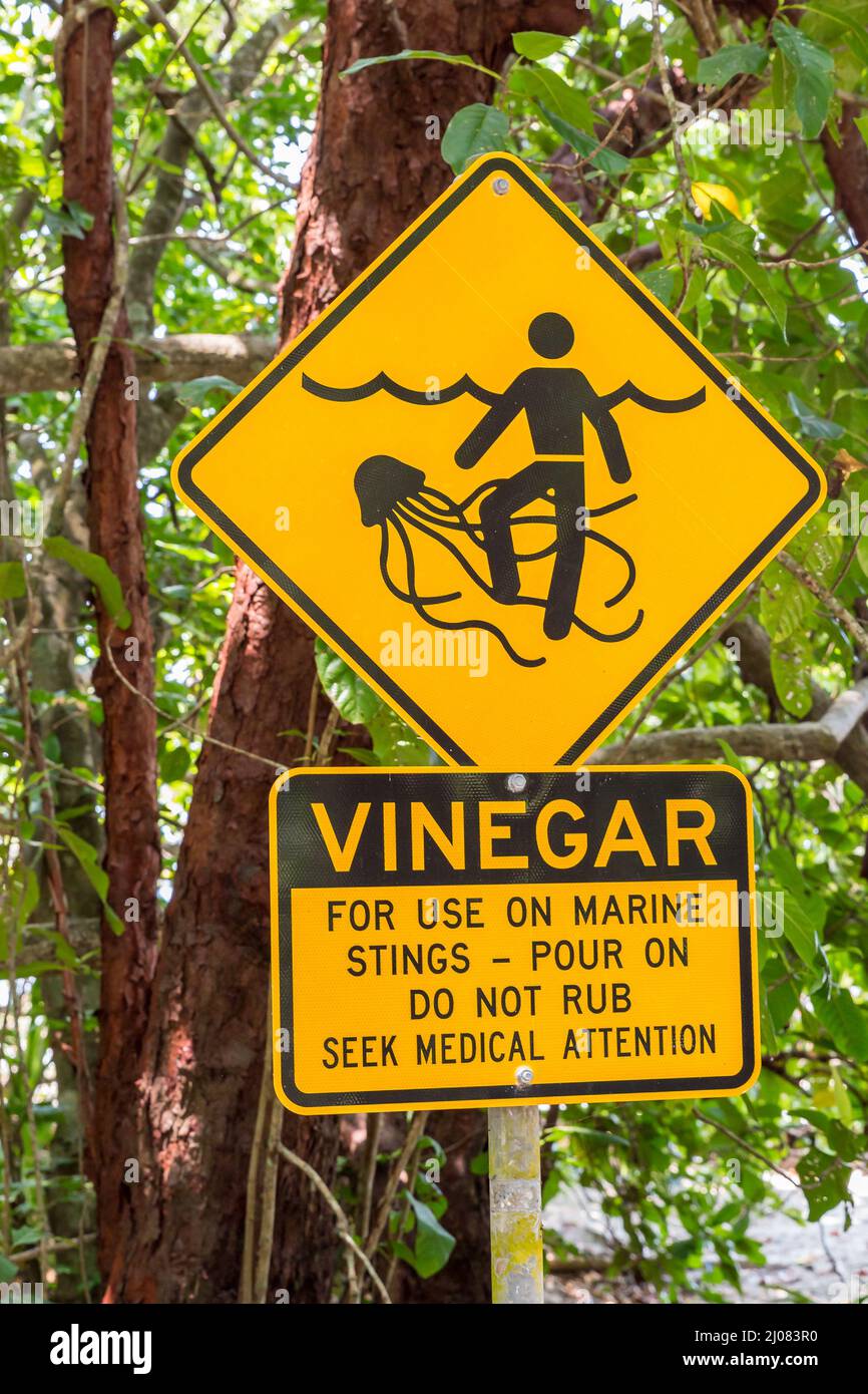 Warning Sign about Jellyfish and the Use of Vinegar in Queensland ...