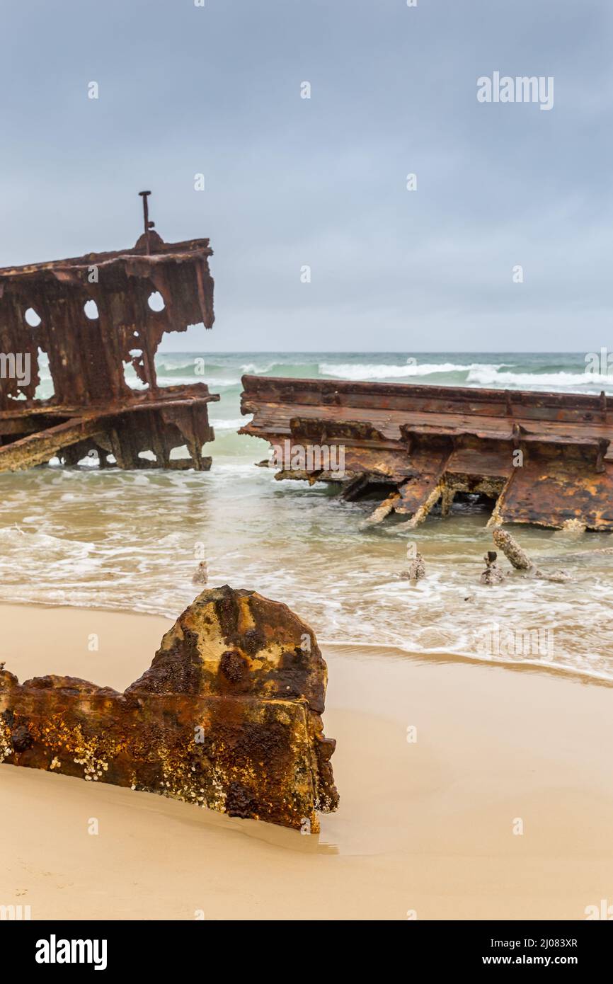 Close-Up of Rusty Ship Wreck on Beach of Fraser Island, Queensland ...
