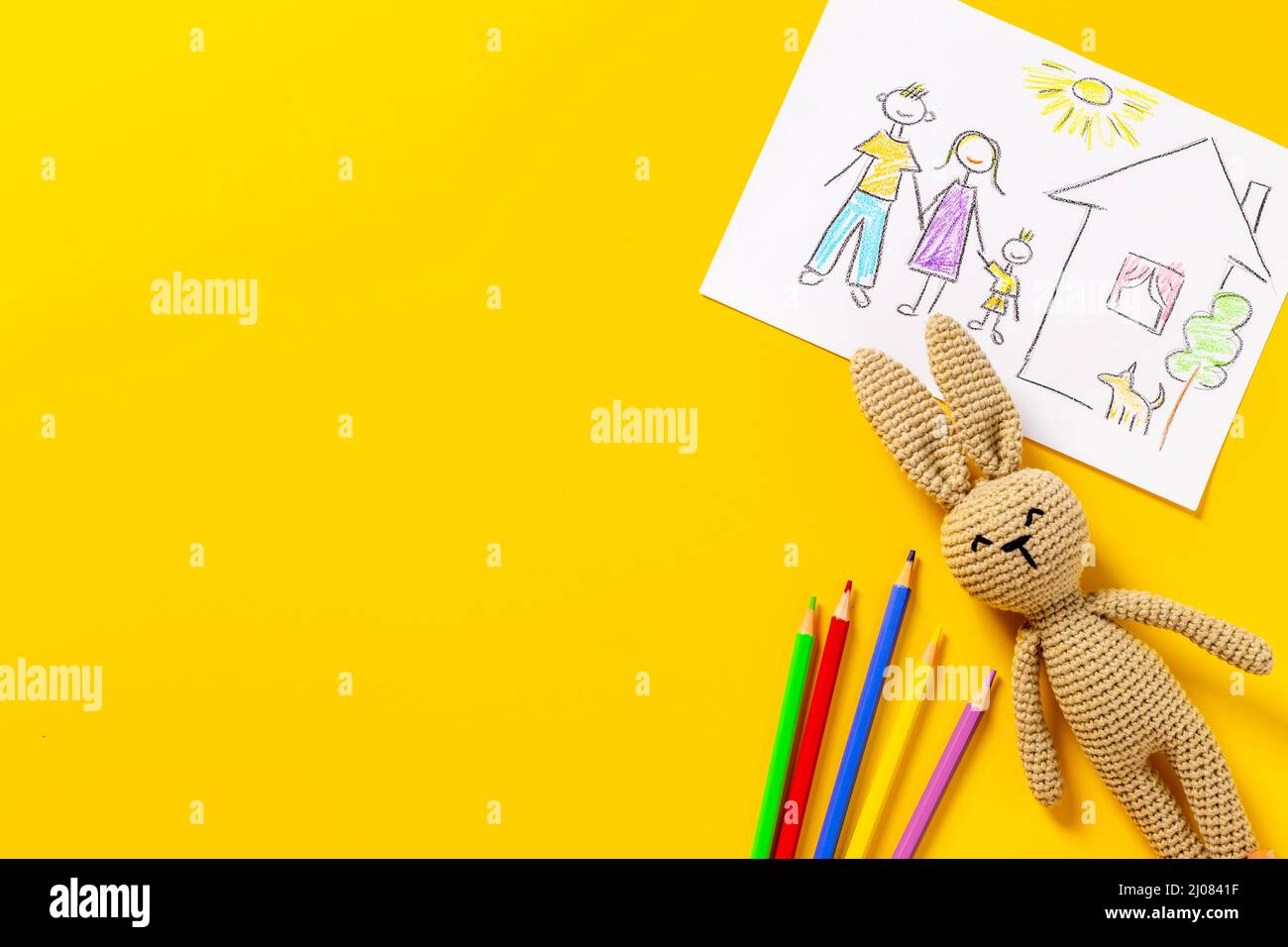 Childs drawing of happy family. Adoption concept Stock Photo - Alamy