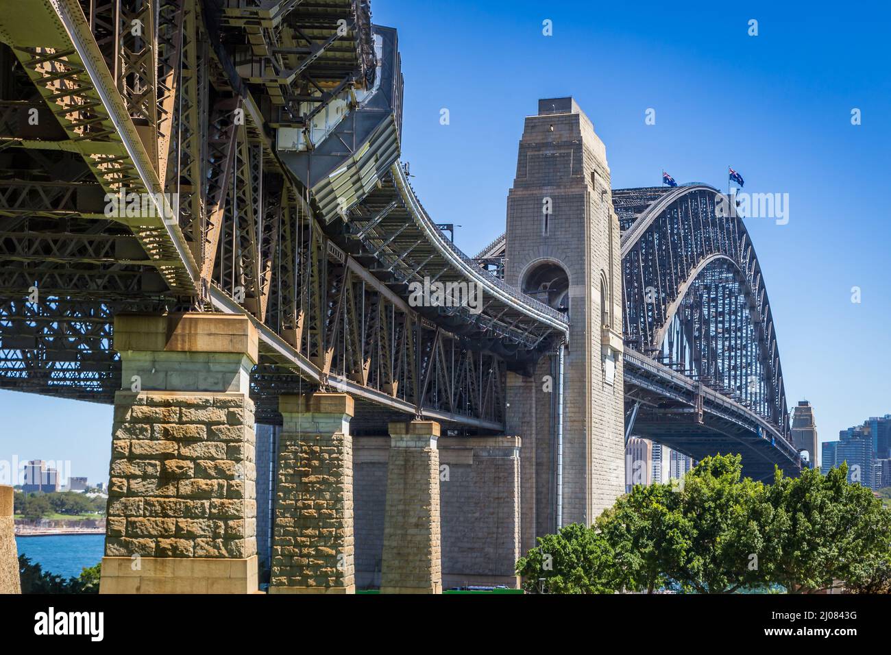 Detail of Sydney Harbor Brigde seen from Bradfield Park, New South ...