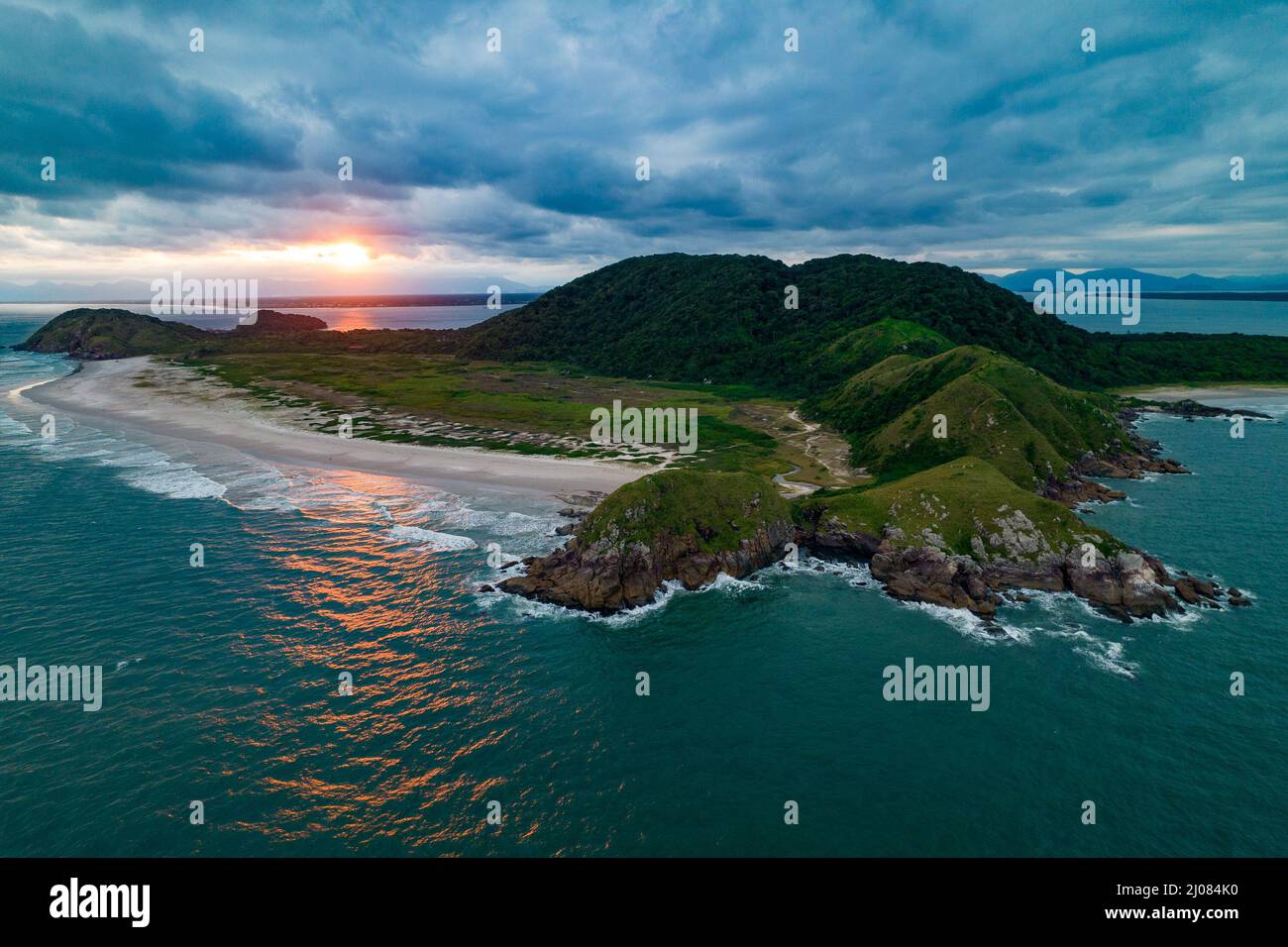 Beautiful summer landscape with the green island and sea. Ilha do Mel ...