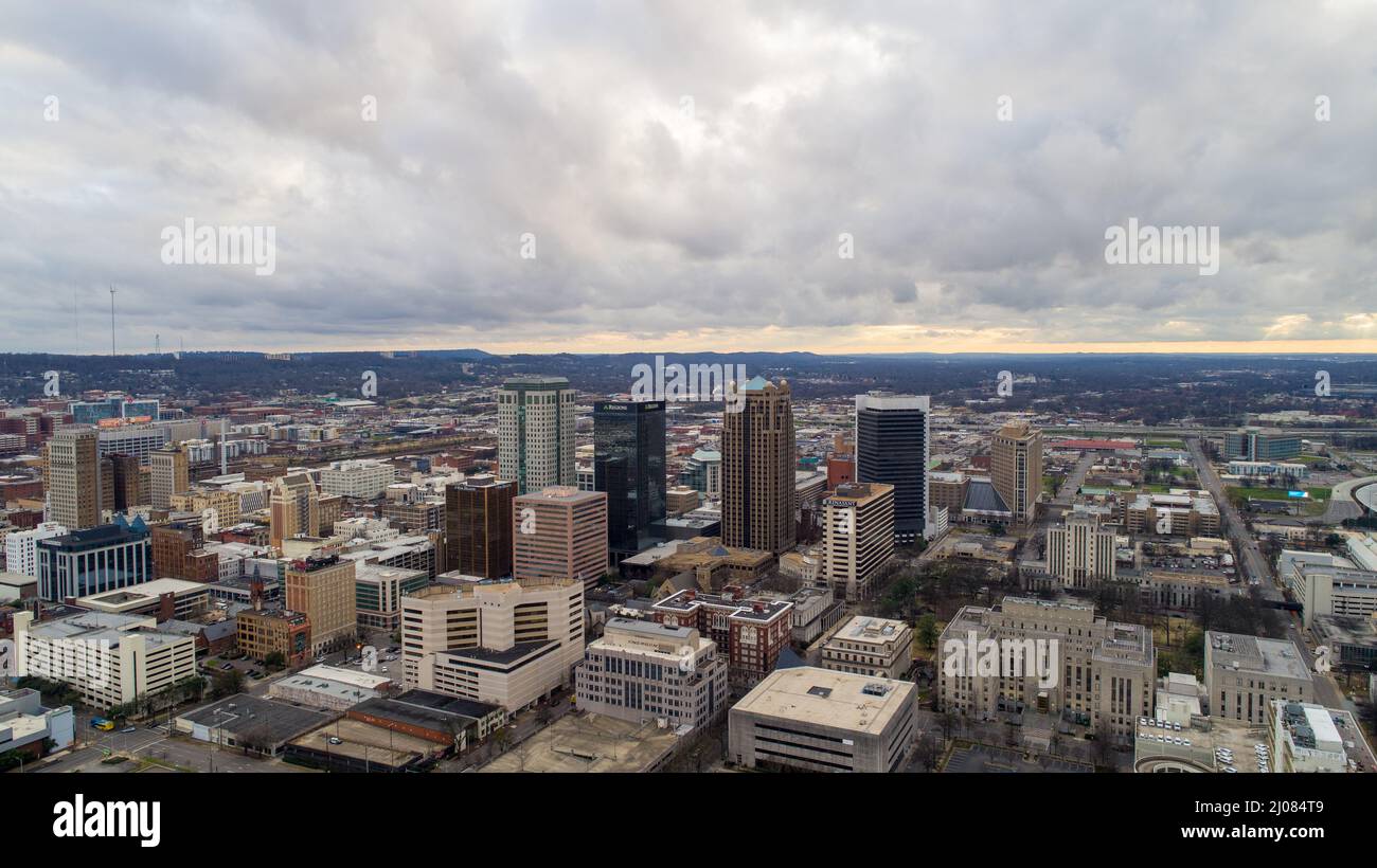 Cloudy skies at sunset over downtown Birmingham, Alabama Stock Photo ...