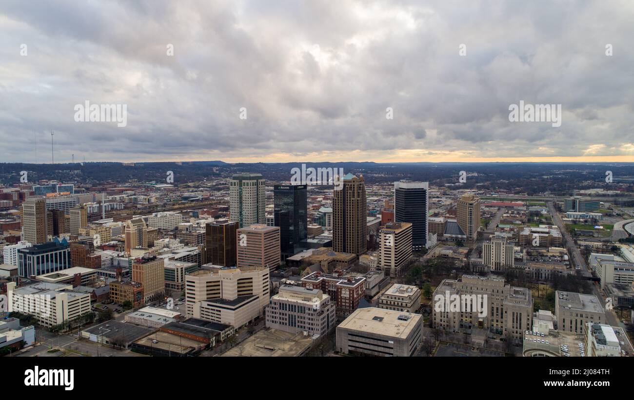 Cloudy skies at sunset over downtown Birmingham, Alabama Stock Photo ...
