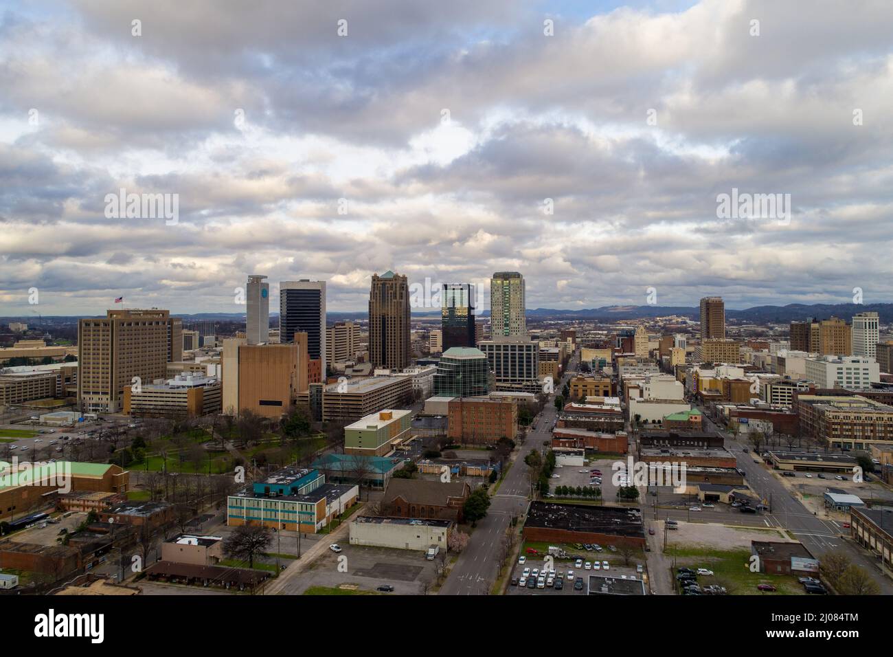 Cloudy skies at sunset over downtown Birmingham, Alabama Stock Photo ...