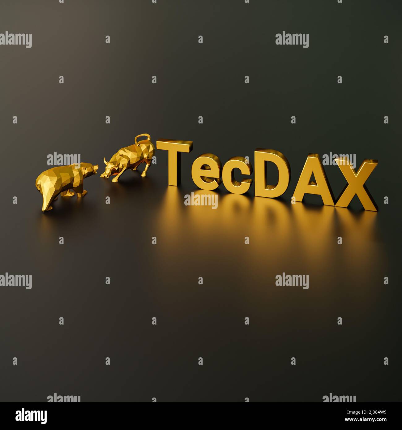 TecDAX stock index concept. A bull and bear besides the golden text ...