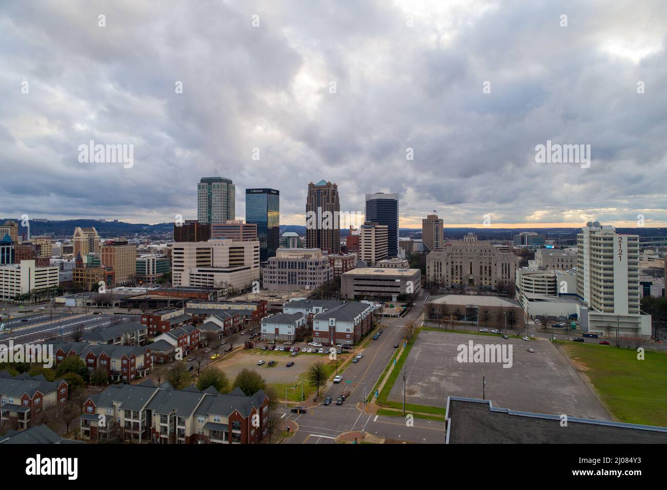 Cloudy skies at sunset over downtown Birmingham, Alabama Stock Photo ...