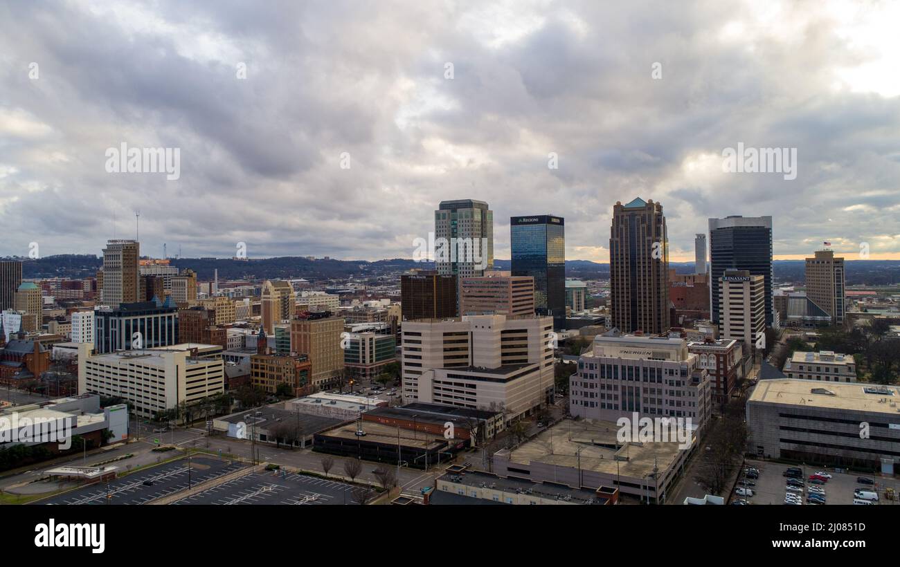 Cloudy skies at sunset over downtown Birmingham, Alabama Stock Photo ...