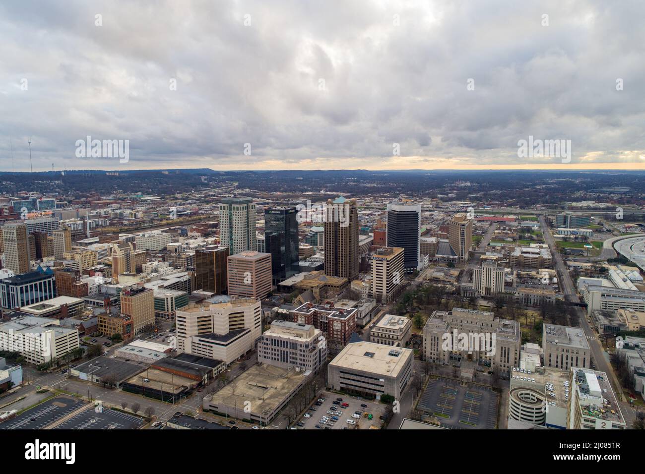 Cloudy skies at sunset over downtown Birmingham, Alabama Stock Photo ...