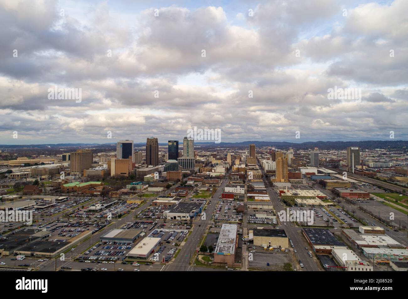 Cloudy skies at sunset over downtown Birmingham, Alabama Stock Photo ...