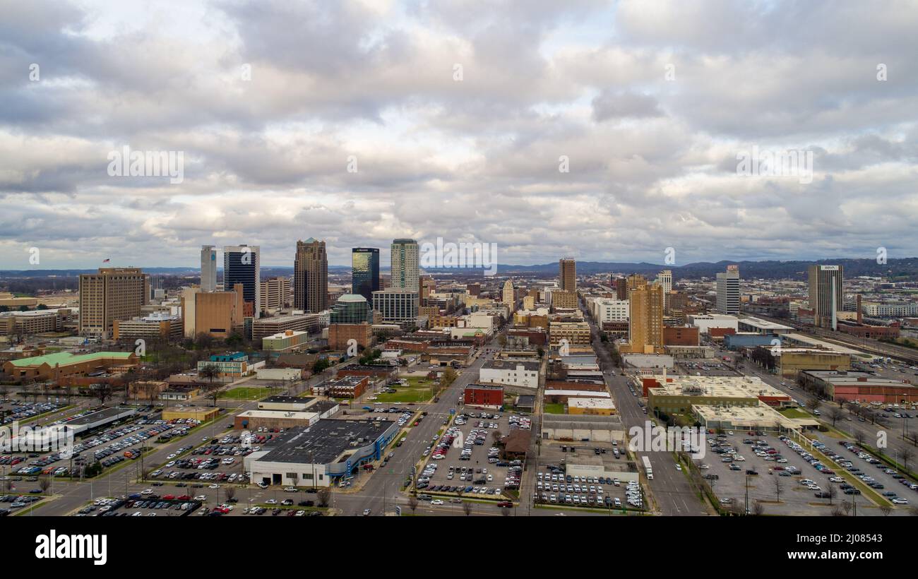 Cloudy skies at sunset over downtown Birmingham, Alabama Stock Photo ...