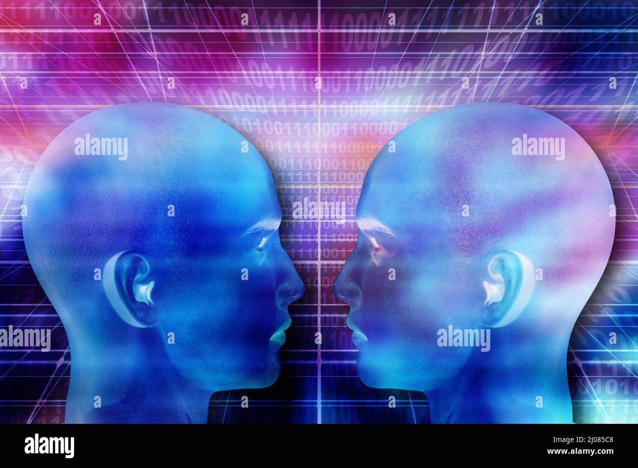 two humanoid head face to face Stock Photo - Alamy