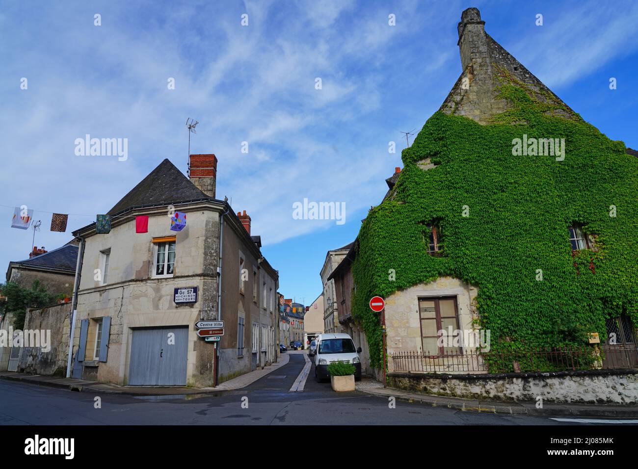 AZAY-LE-RIDEAU, FRANCE -24 JUN 2021- Street view of the village of Azay ...