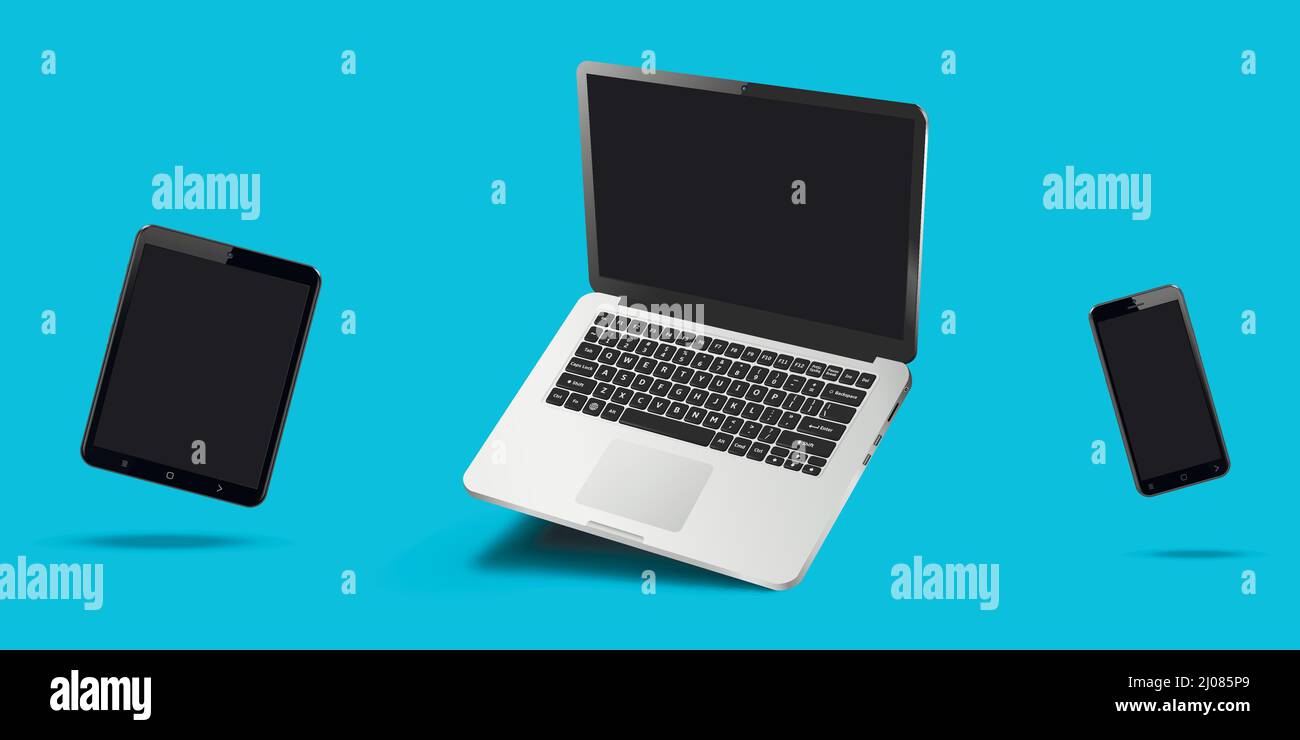 Flying laptop, mobile phone, tablet pc Stock Vector Image & Art - Alamy