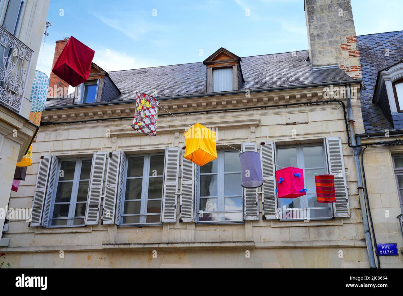 AZAY-LE-RIDEAU, FRANCE -24 JUN 2021- Street view of the village of Azay ...