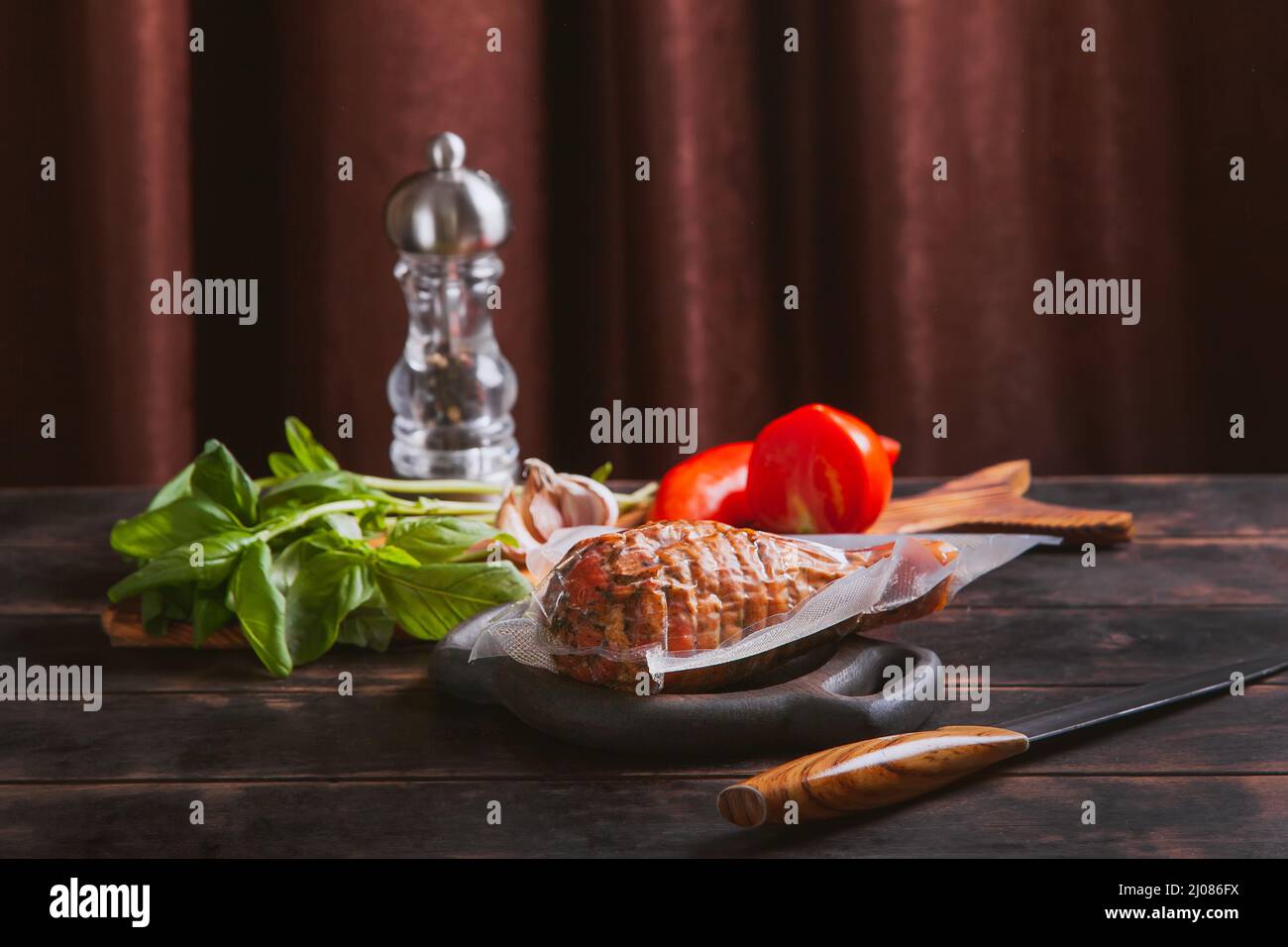 Artisan ham made from turkey meat, boiled and smoked with the addition ...