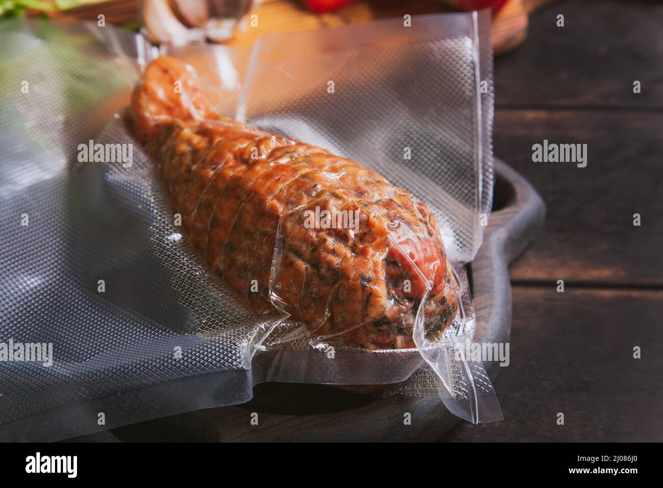 Artisan ham made from turkey meat, boiled and smoked with the addition ...