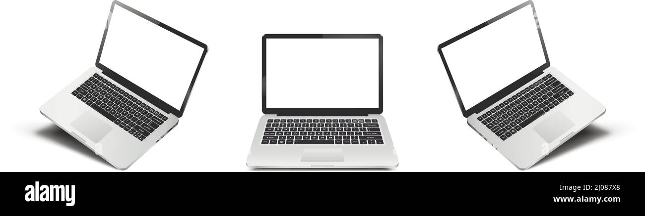 Perspective, top and front laptop view with blank screen Stock Vector ...