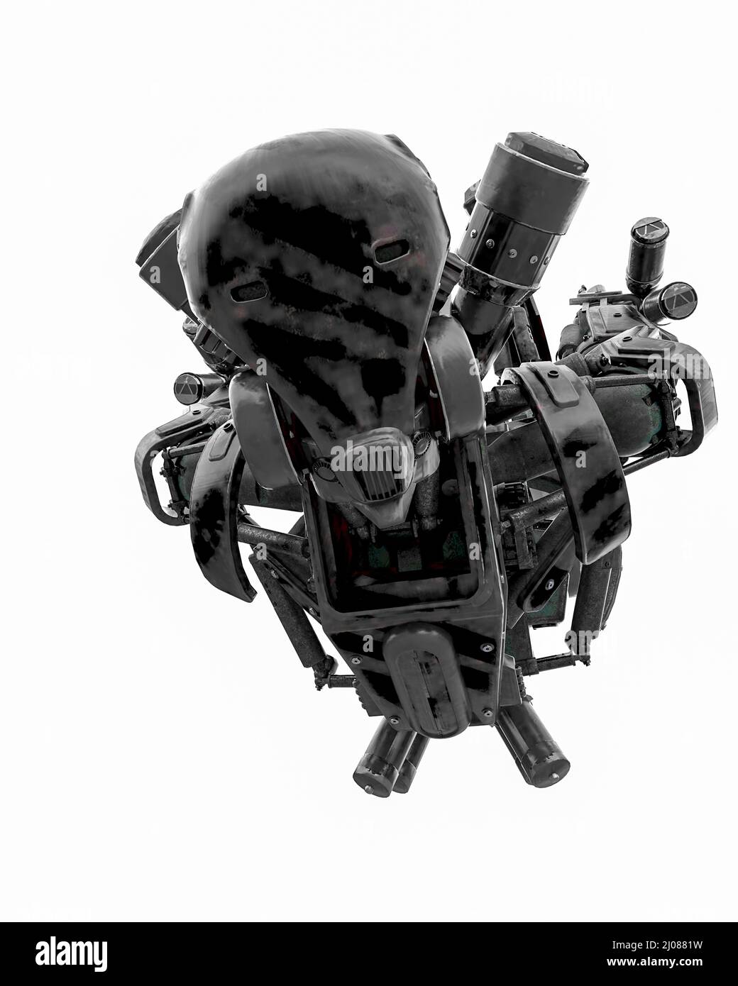 mega drone soldier robot is flying down, 3d illustration Stock Photo ...