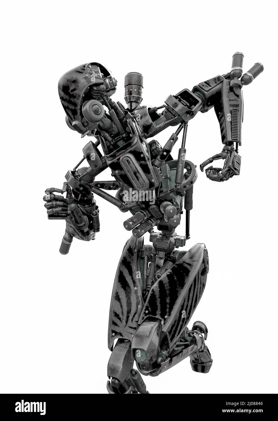 mega drone soldier robot is running close up view, 3d illustration ...