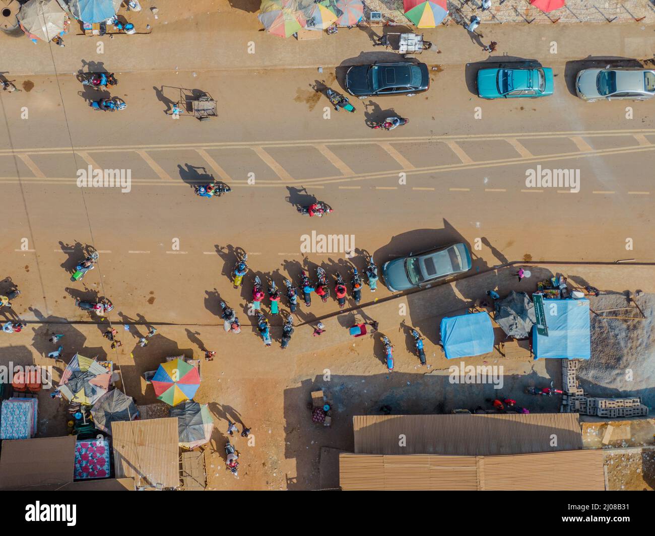 A drone shot of Ganta City (Gompa City) in Liberia, Africa under the ...