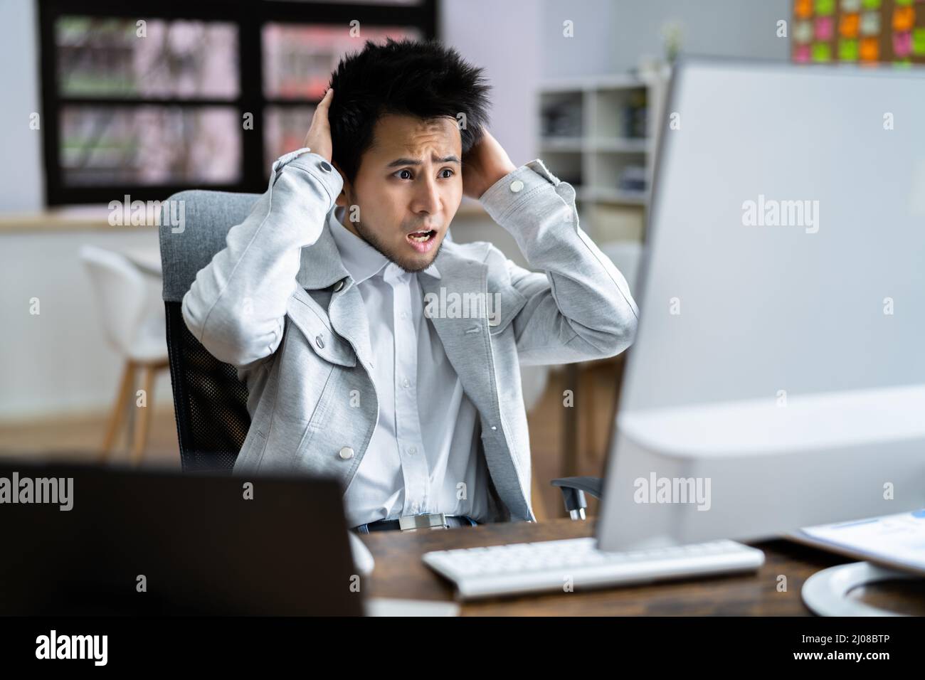 Angry Shouting Expression And Emotion Using Laptop Computer Stock Photo ...