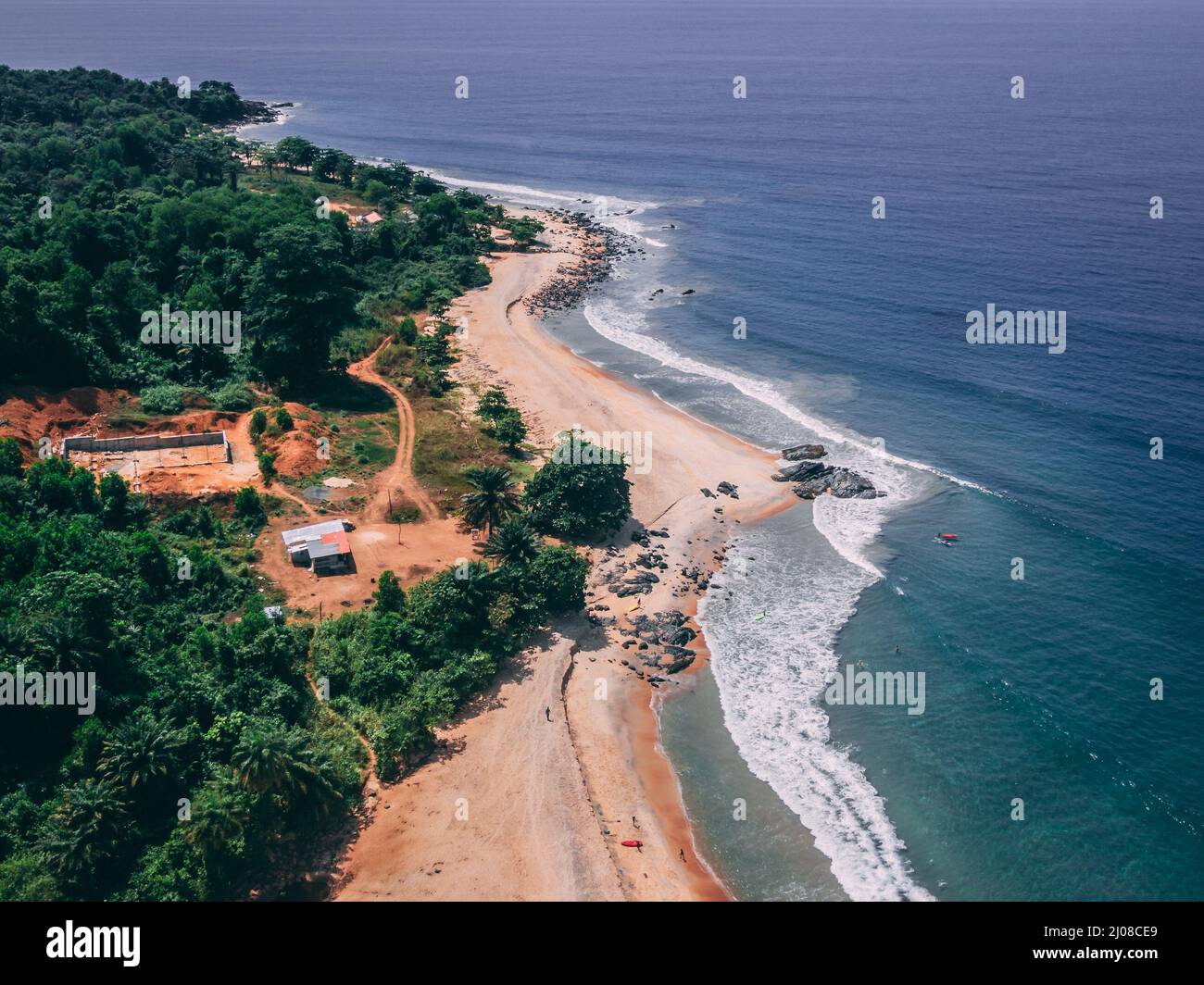 Aerial Landscape view of the seaside in Robertsport, Liberia, West ...
