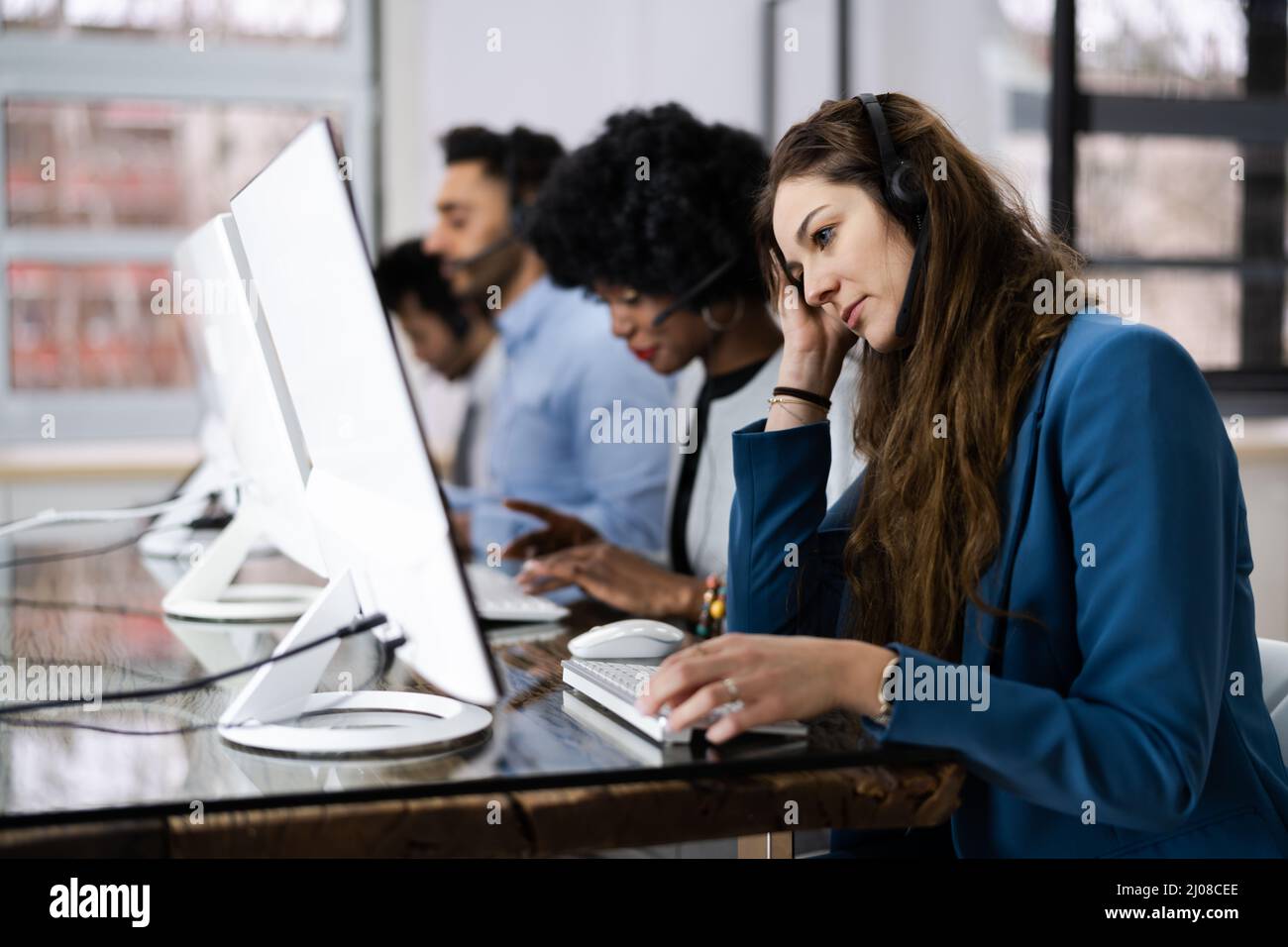Sad Stressed Customer Call Service Center Agent Stock Photo - Alamy