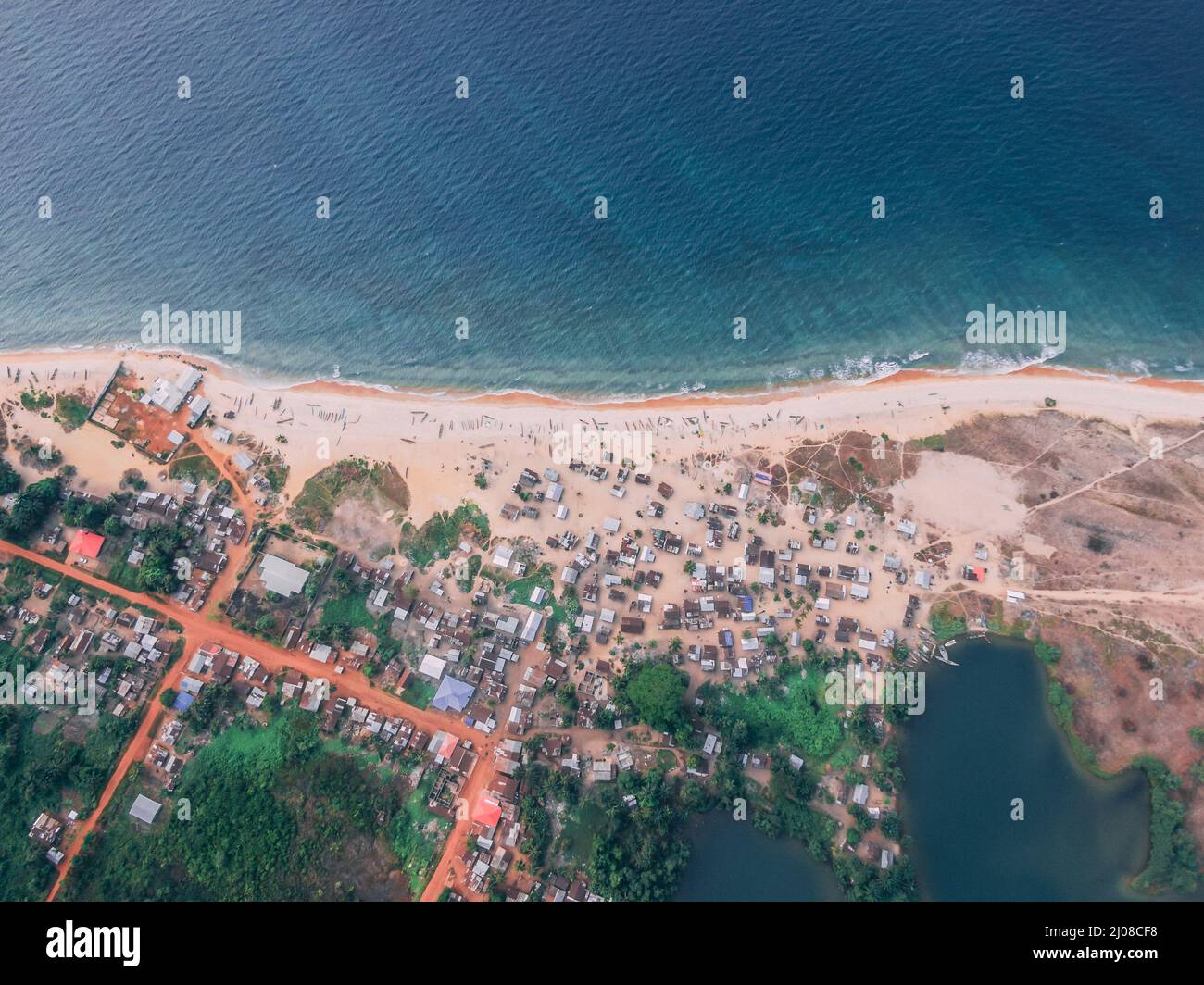 Aerial landscape view of the seaside in Robertsport, Liberia, West ...
