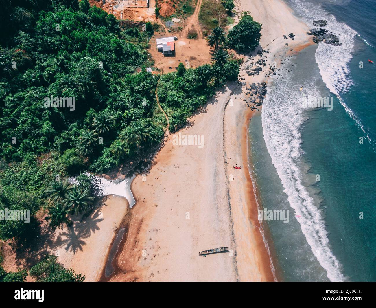 Aerial Landscape view of the seaside in Robertsport, Liberia, West ...