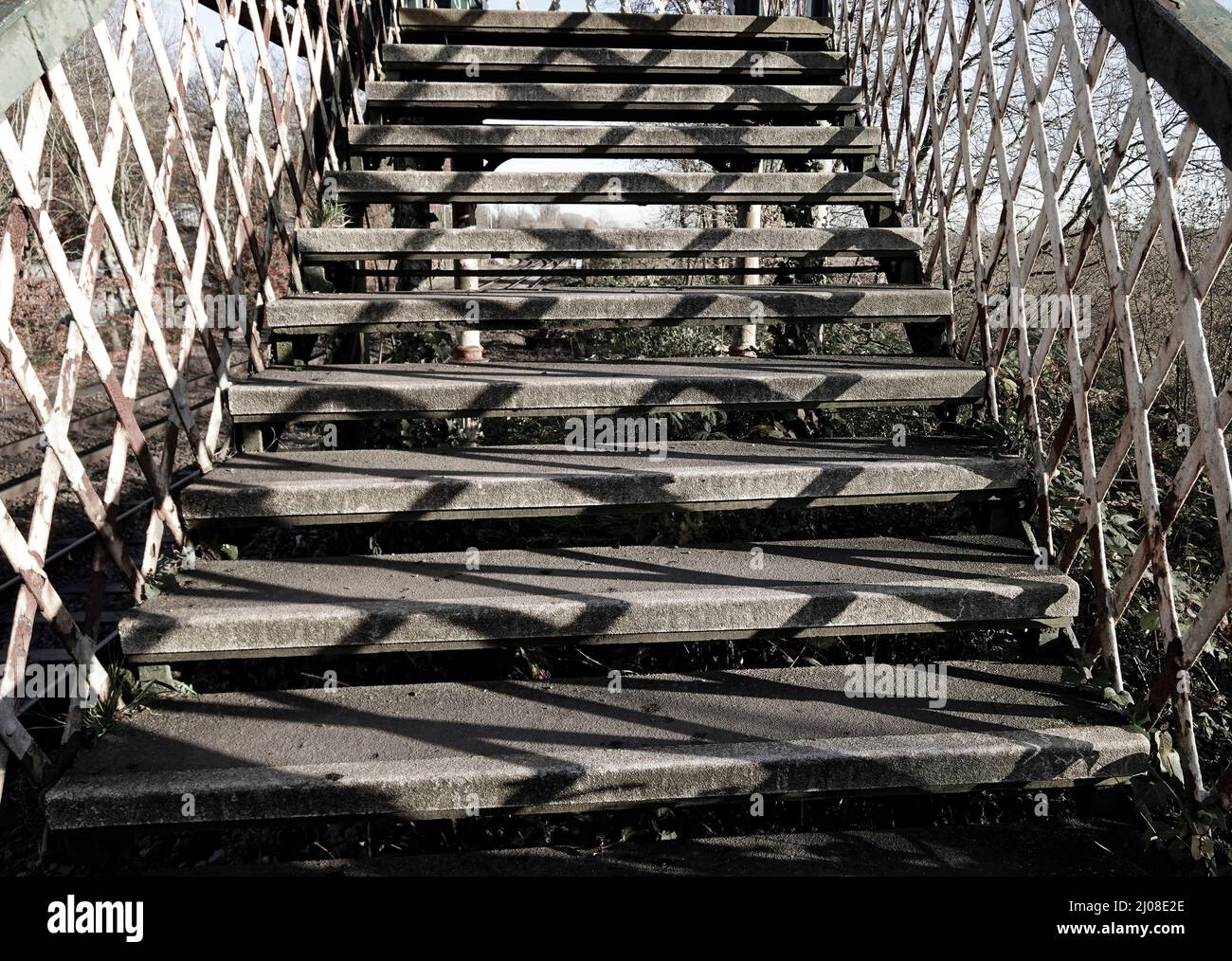 Abstract detail of steps on old railway bridge Stock Photo - Alamy