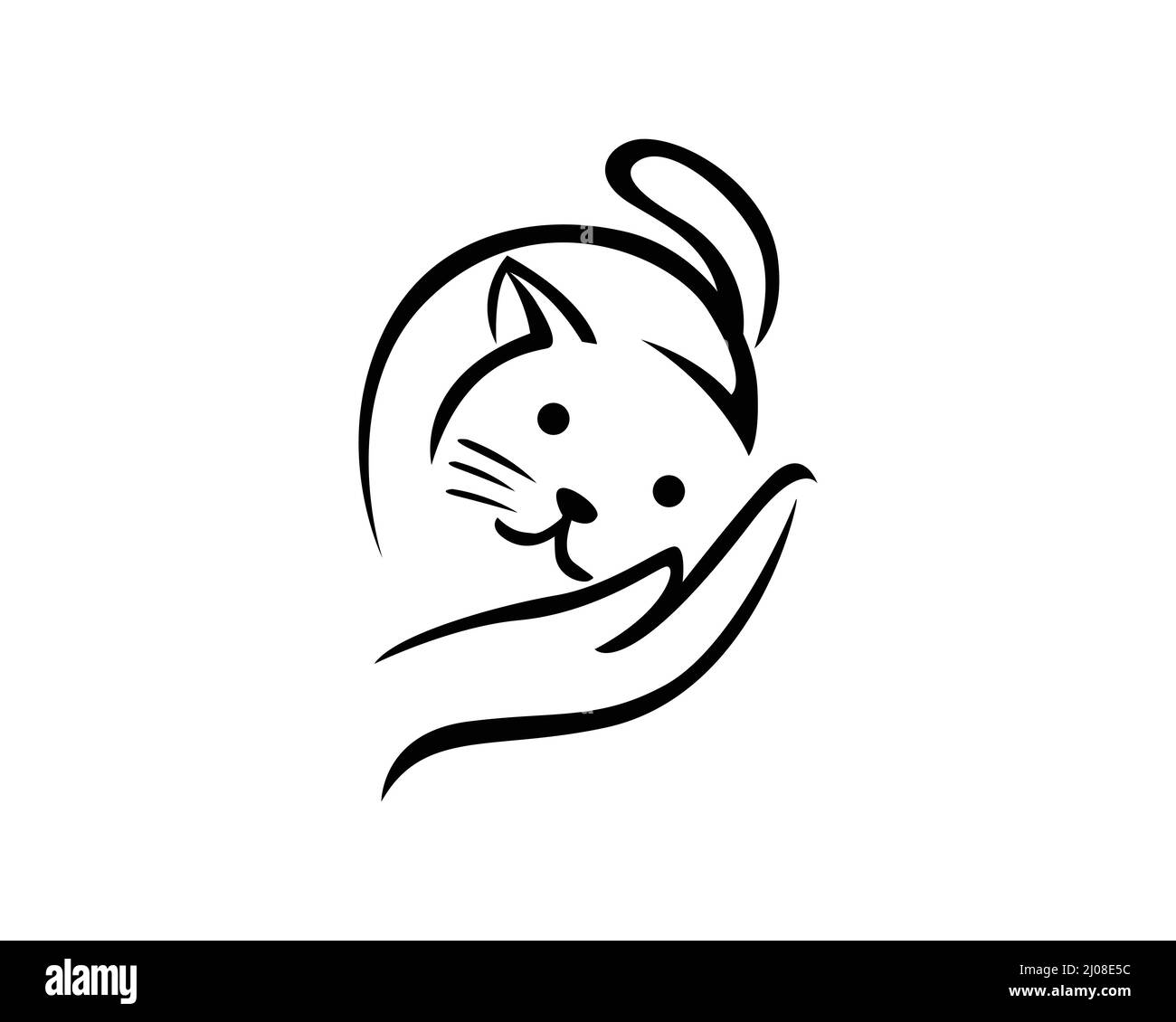 a Cute Cat Got Cuddling by a Graceful Hand Symbol and Pet Shop ...