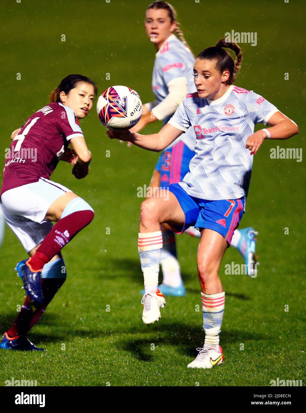 DAGENHAM, ENGLAND - MARCH 16: L-R Yui Hasegawa of West Ham United WFC and Ella Toone of ...