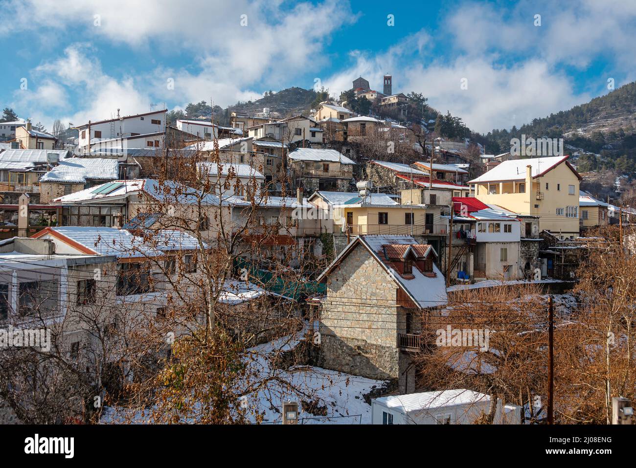 View of Kyperounta village in winter. Limassol District, Cyprus Stock ...