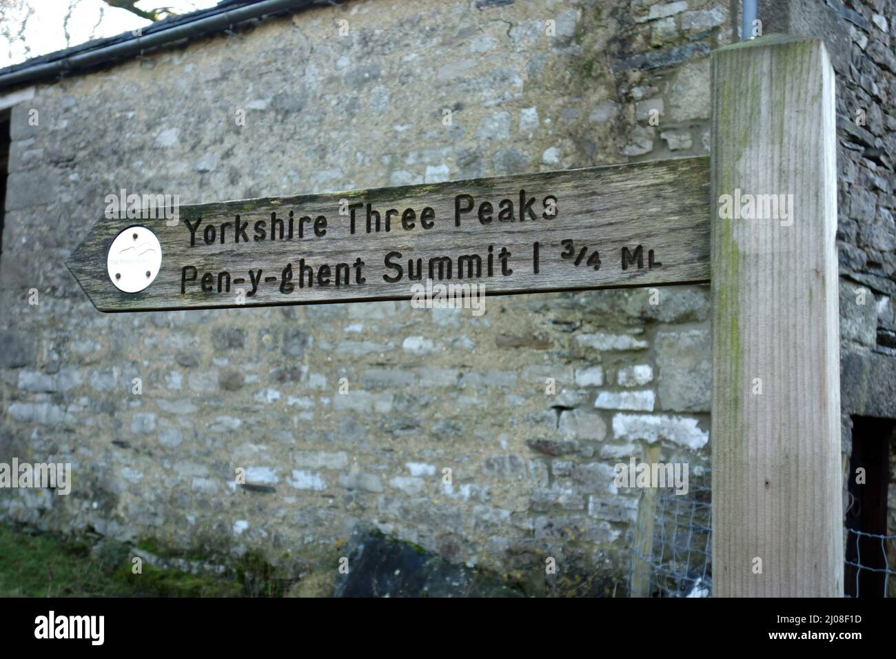 Wooden Signpost to Pen-y-ghent (One of the Yorkshire 3 Peaks) from ...