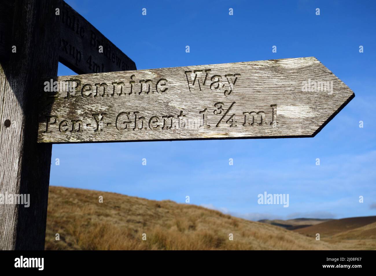 Wooden Signpost to Pen-y-ghent (One of the Yorkshire 3 Peaks) from the ...