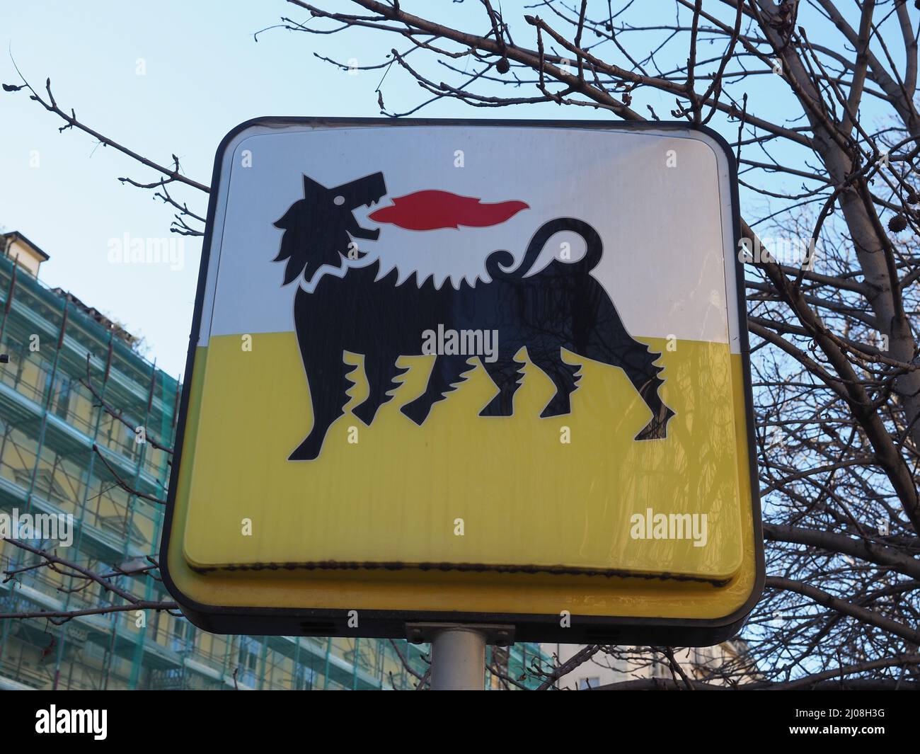 TURIN, ITALY - CIRCA FEBRUARY 2022: Eni six legged dog sign Stock Photo ...