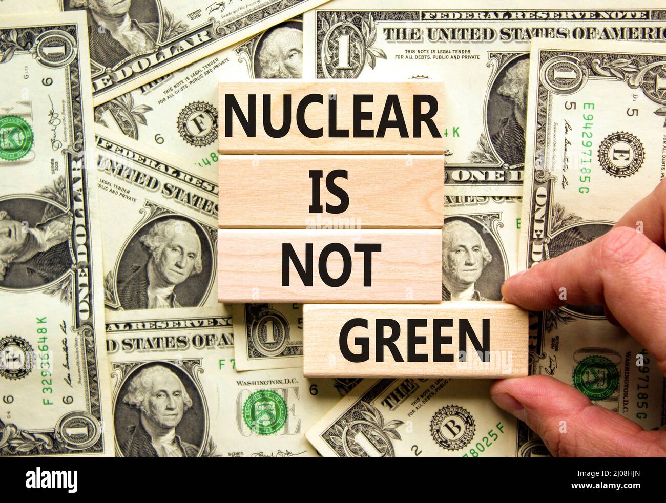 Nuclear is not green symbol. Concept words Nuclear is not green on ...