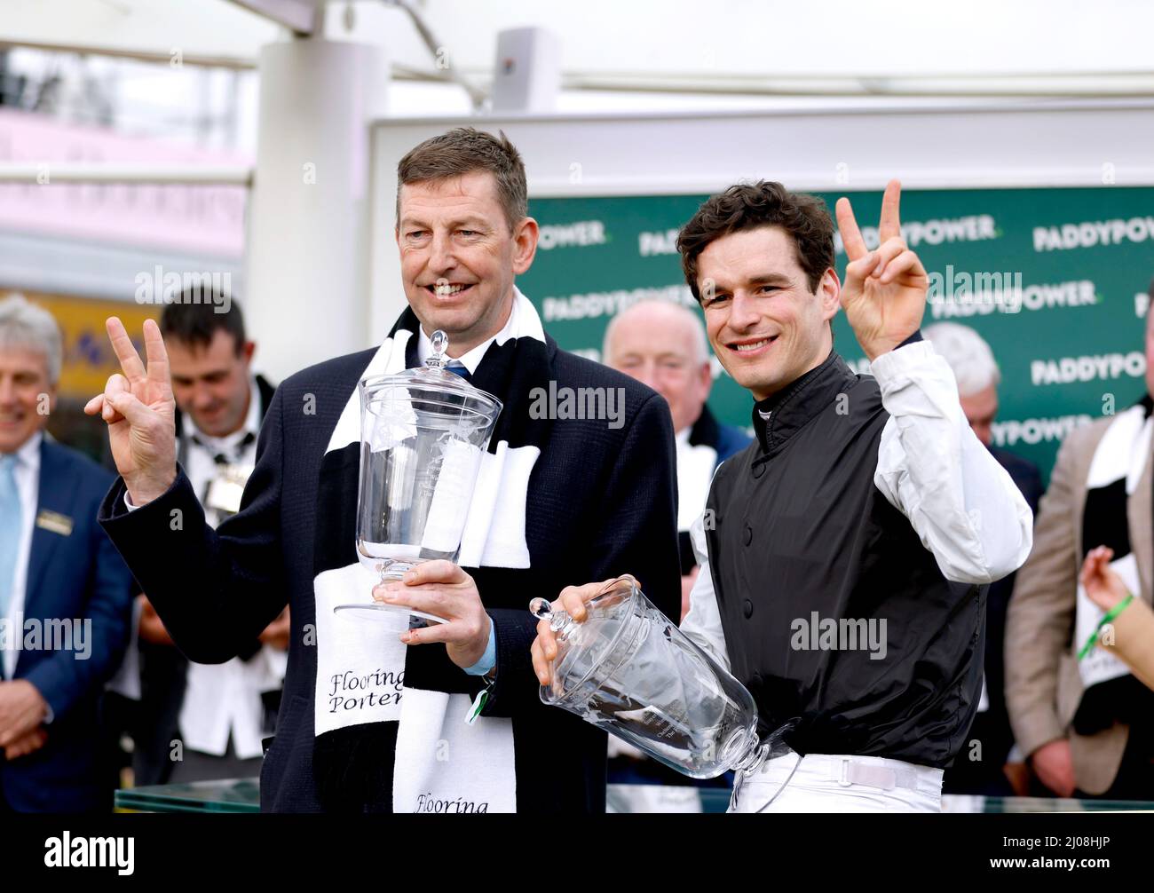 Trainer Gavin Cromwell (left) and jockey Danny Mullins celebrate with ...