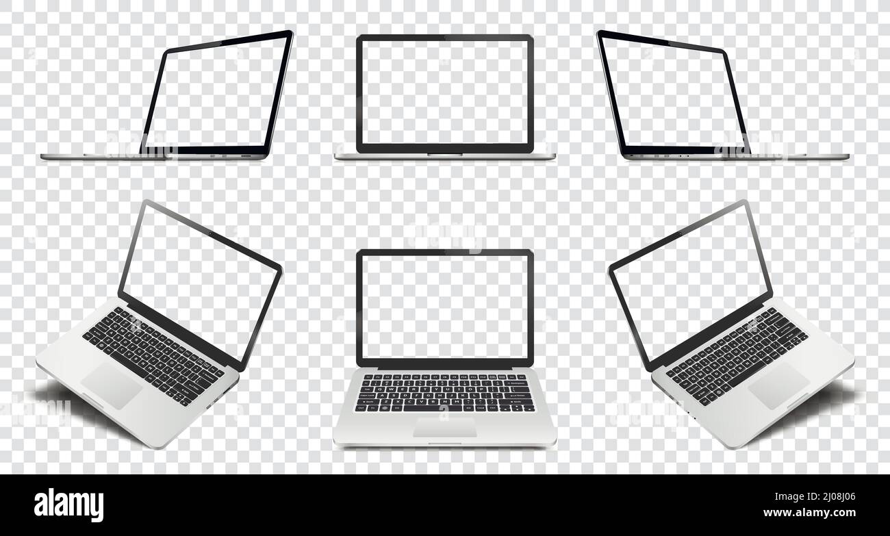 Laptop with transparent screen on transparent background. Perspective ...