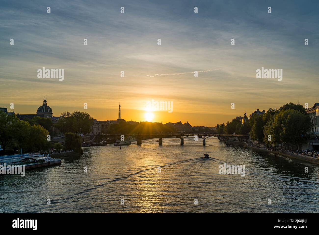 Yellow Sky at Golden Hour in Paris With Eiffel Tower Seine River and ...