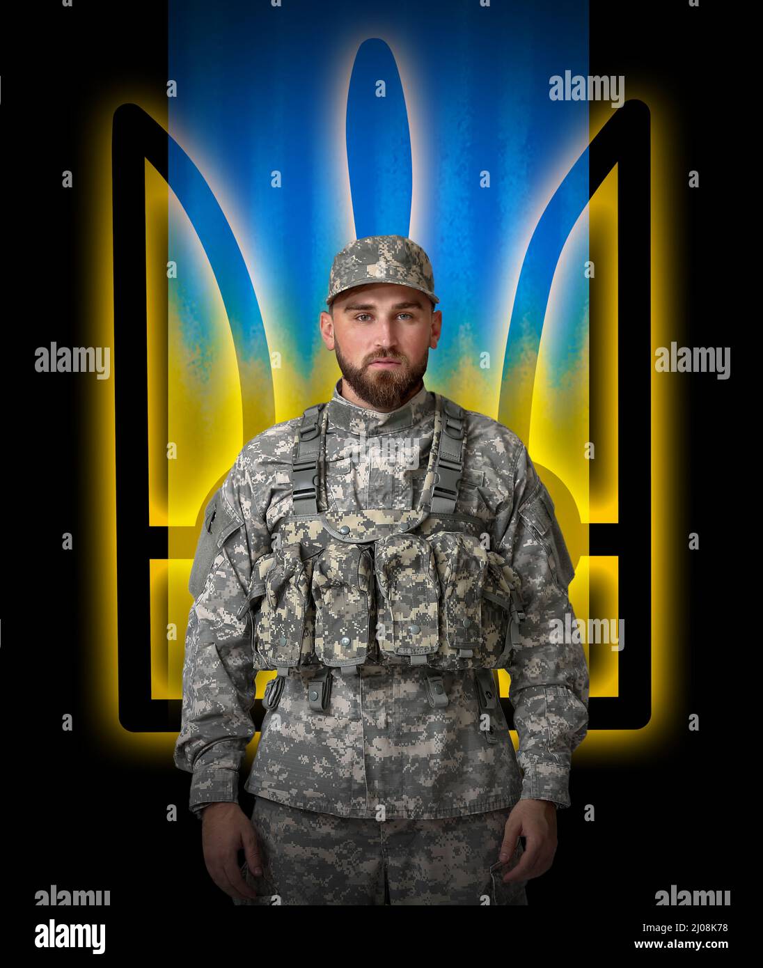Portrait of Ukrainian soldier on dark background Stock Photo - Alamy